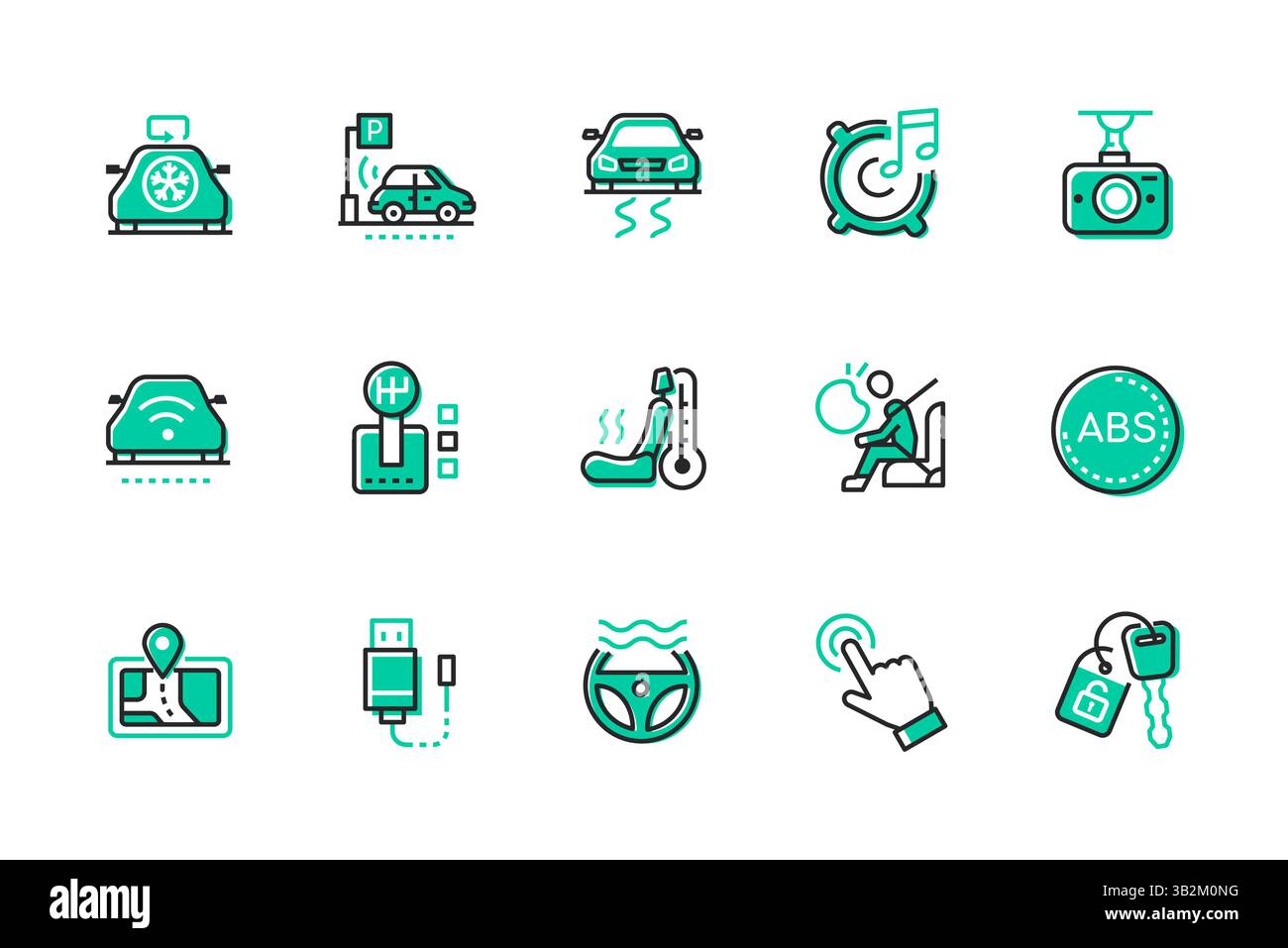 Driving and car care - set of line design style icons Stock Vector ...