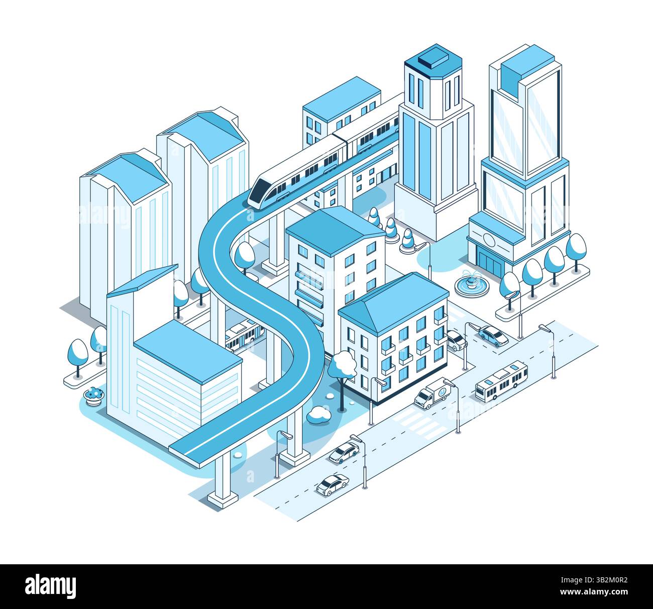 Overpass for elevated train - vector isometric illustration Stock ...