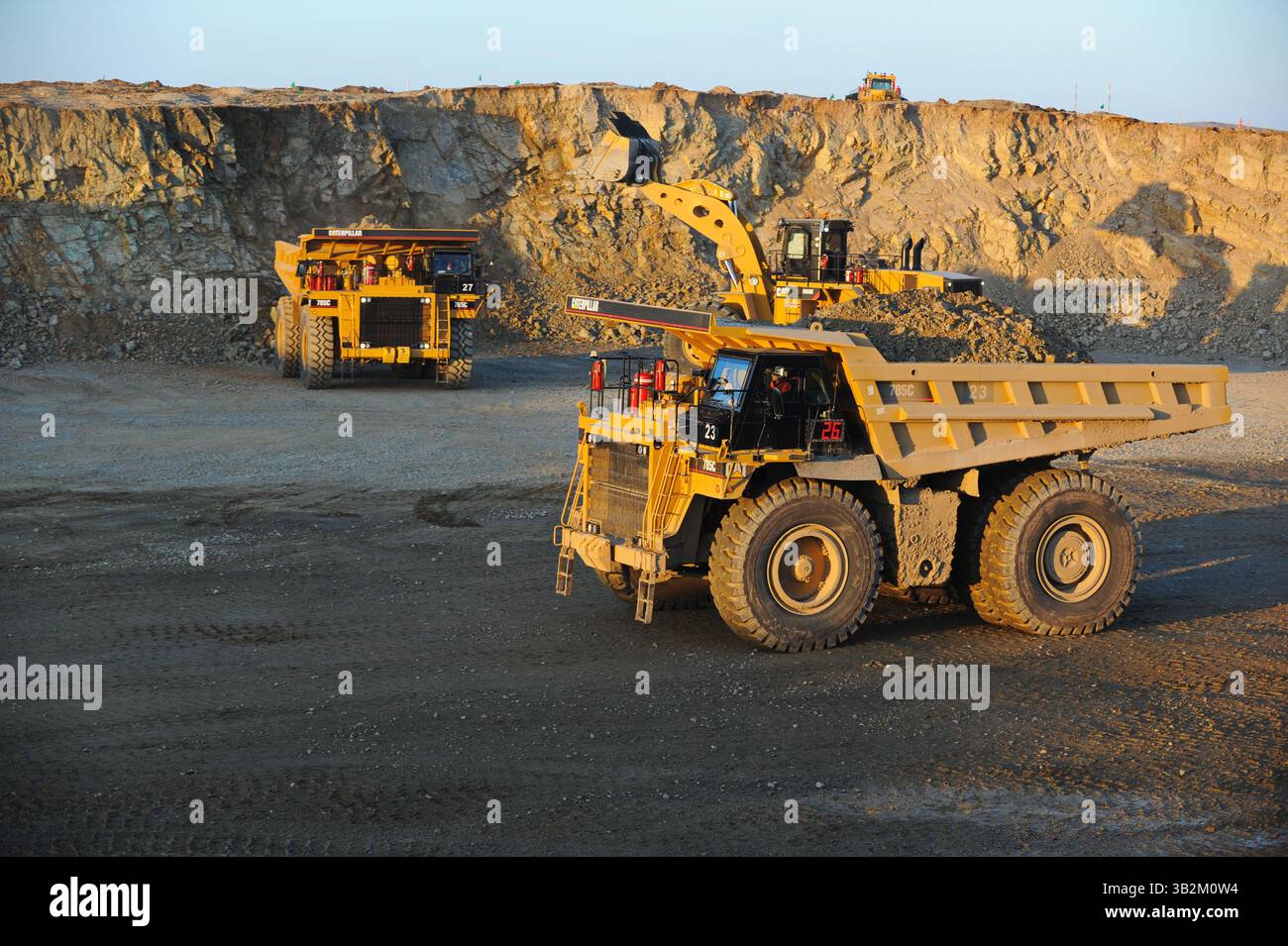 Mining and unloading of copper ore in the quarry with the help of ...