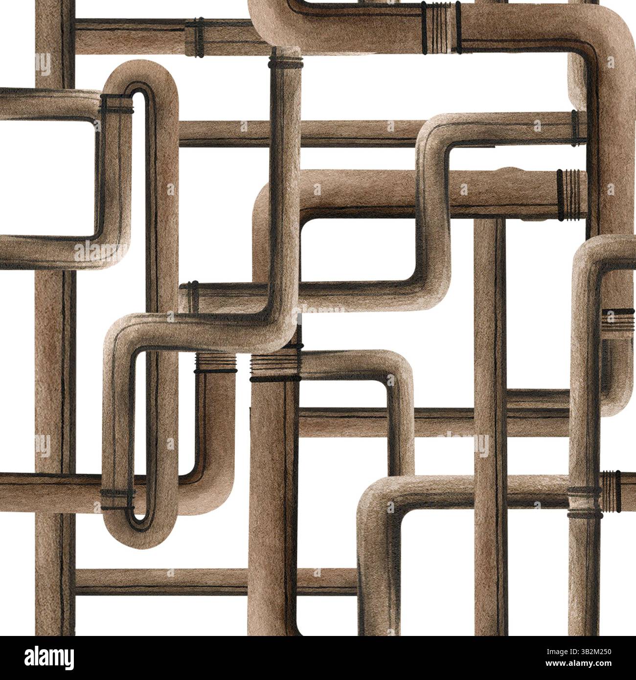 Copper pipes plumbing pipeline with connectors seamless pattern isolated from background ...