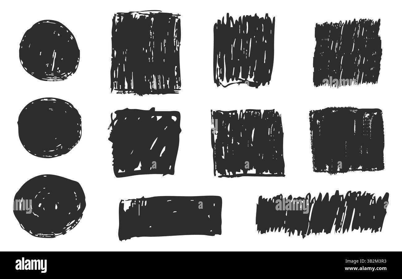 Grunge ink circle and square paint border with rough edges. Text box ...