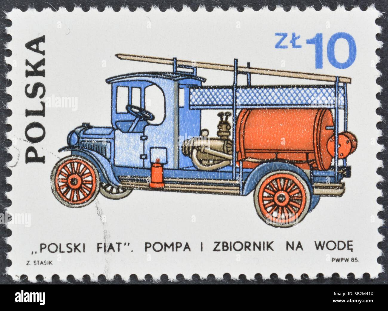 Cancelled postage stamp printed by Poland, that shows "Polski Fiat ...