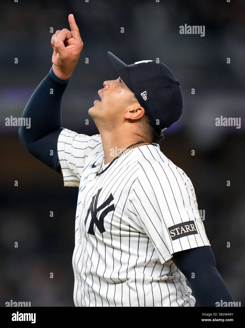 New York Yankees pitcher Fernando Cruz reacts during a baseball game ...