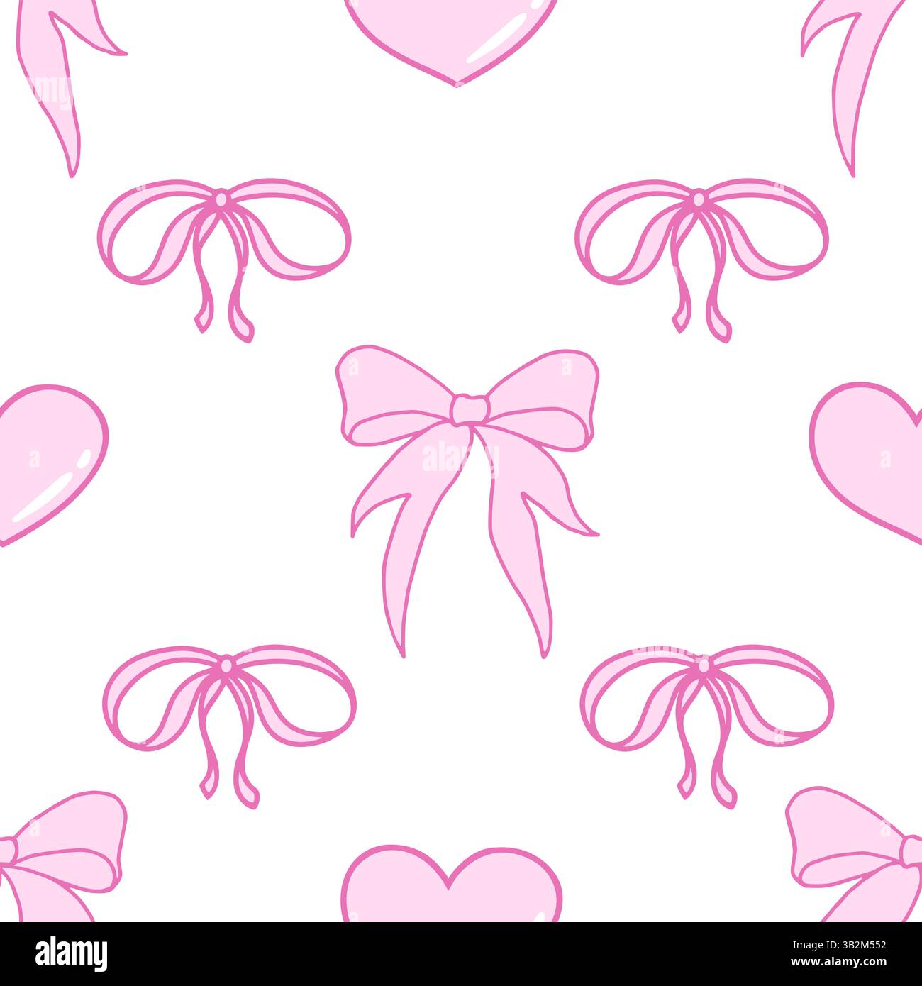 Coquette seamless pattern Pink Bow and Hearts. Pretty Girly bows on ...
