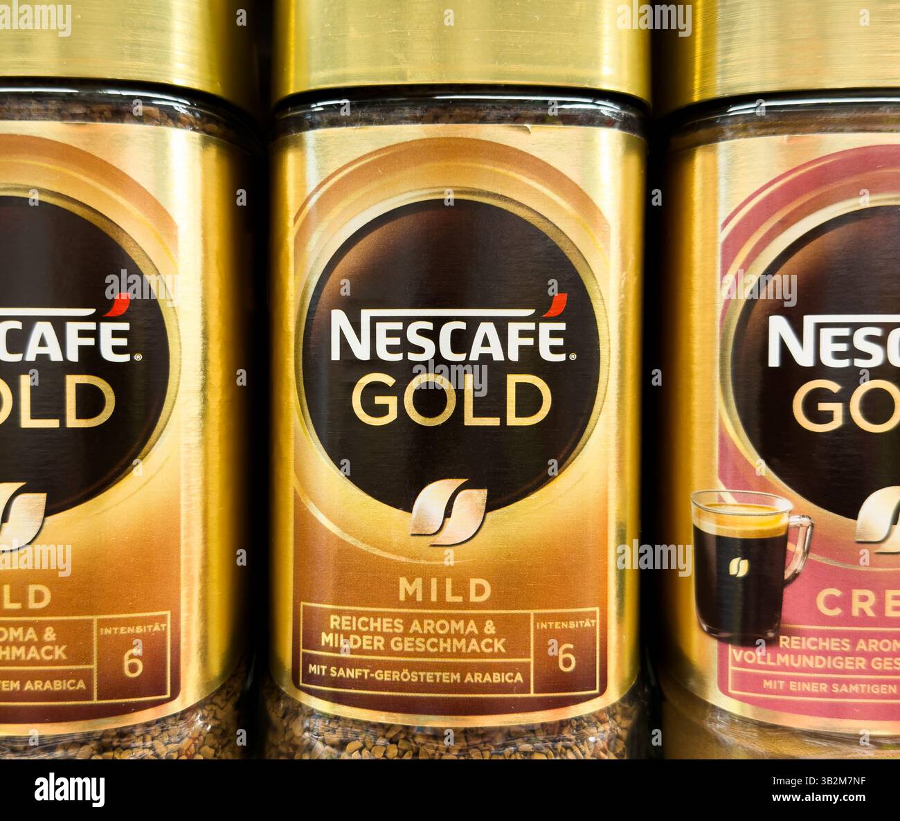Yerevan, Armenia, May 24, 2023: Nescafe Gold coffee on store shelf ...