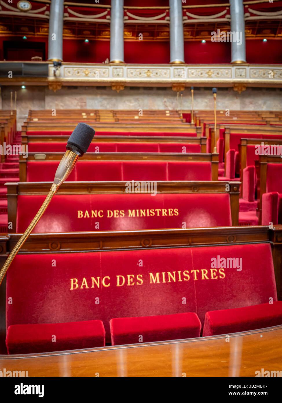 Paris, France - 04 24 2025: Detail view of lectern with the golden ...