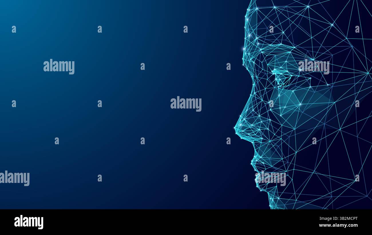 Abstract Technology Background with AI Robot Face and Digital Head ...