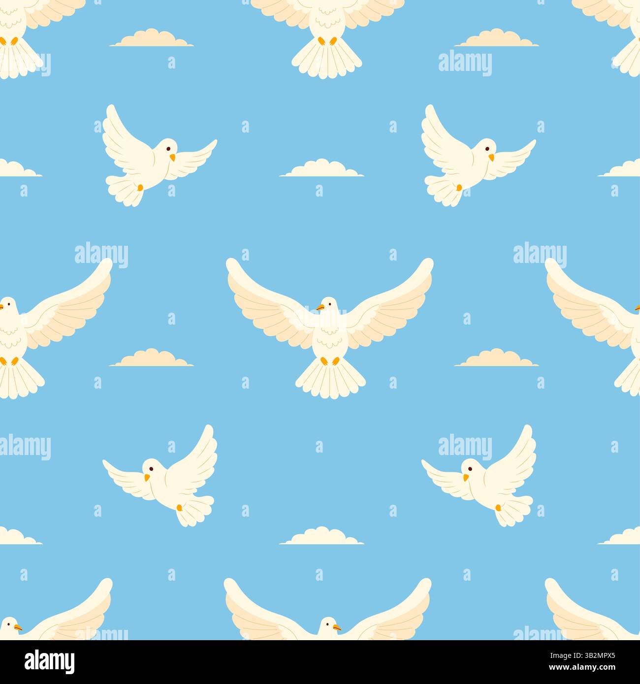 Seamless Pattern with White Dove Bird on Light Blue Background with ...