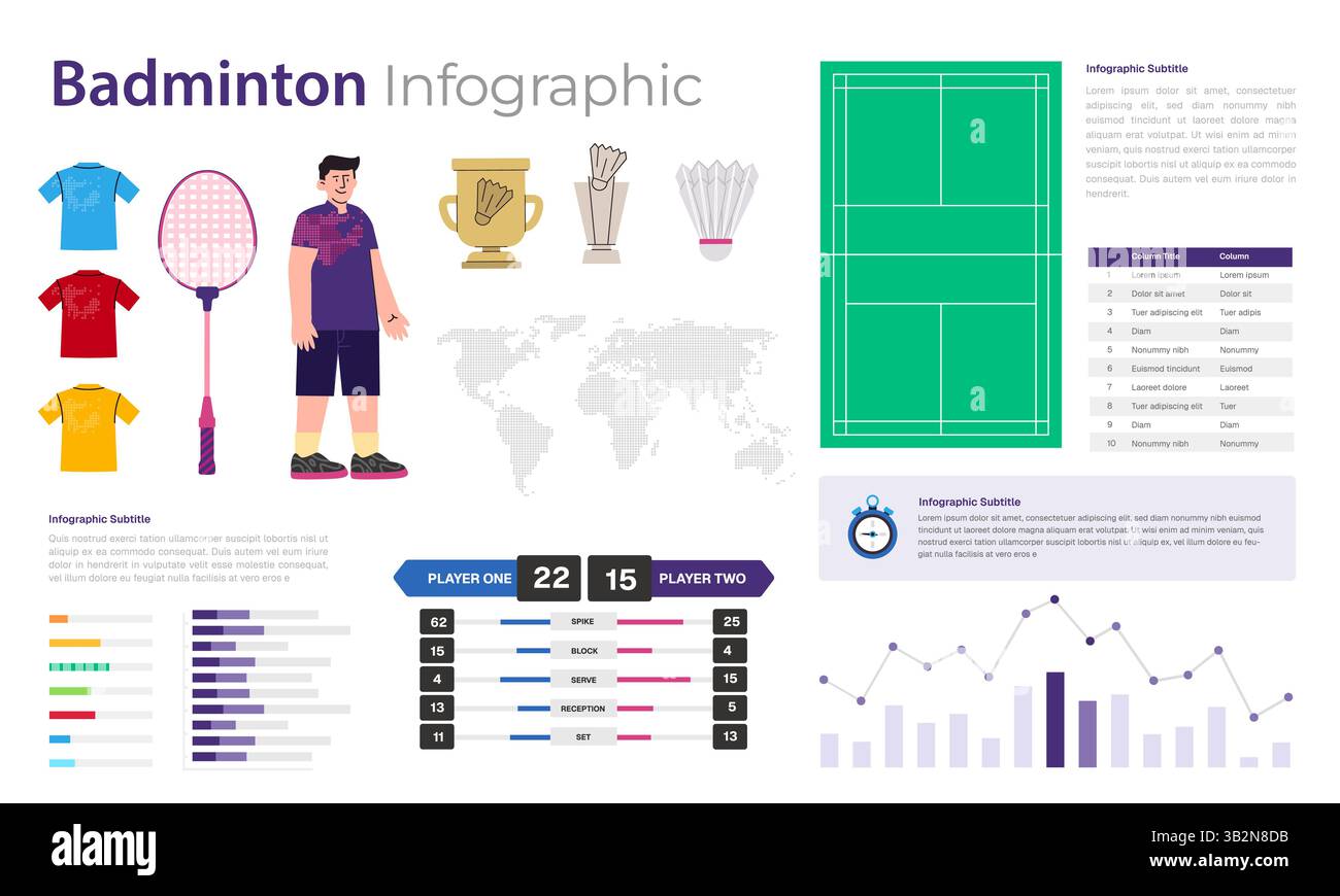 Badminton infographic game sport elements graphic icon of championship ...