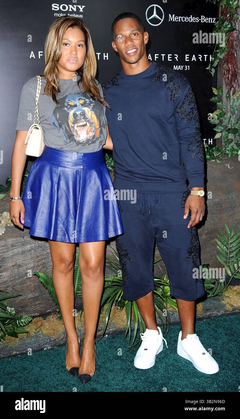 Elaina Watley and Victor Cruz at the premiere of 'After Earth' at The ...