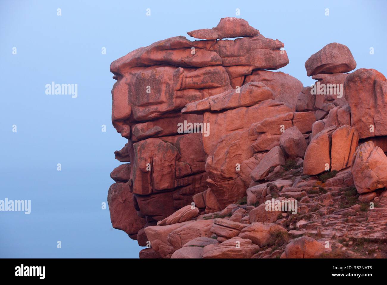 pink granite bowling sunrise on the Pink Granite Coast. Ploumanac'h tip ...