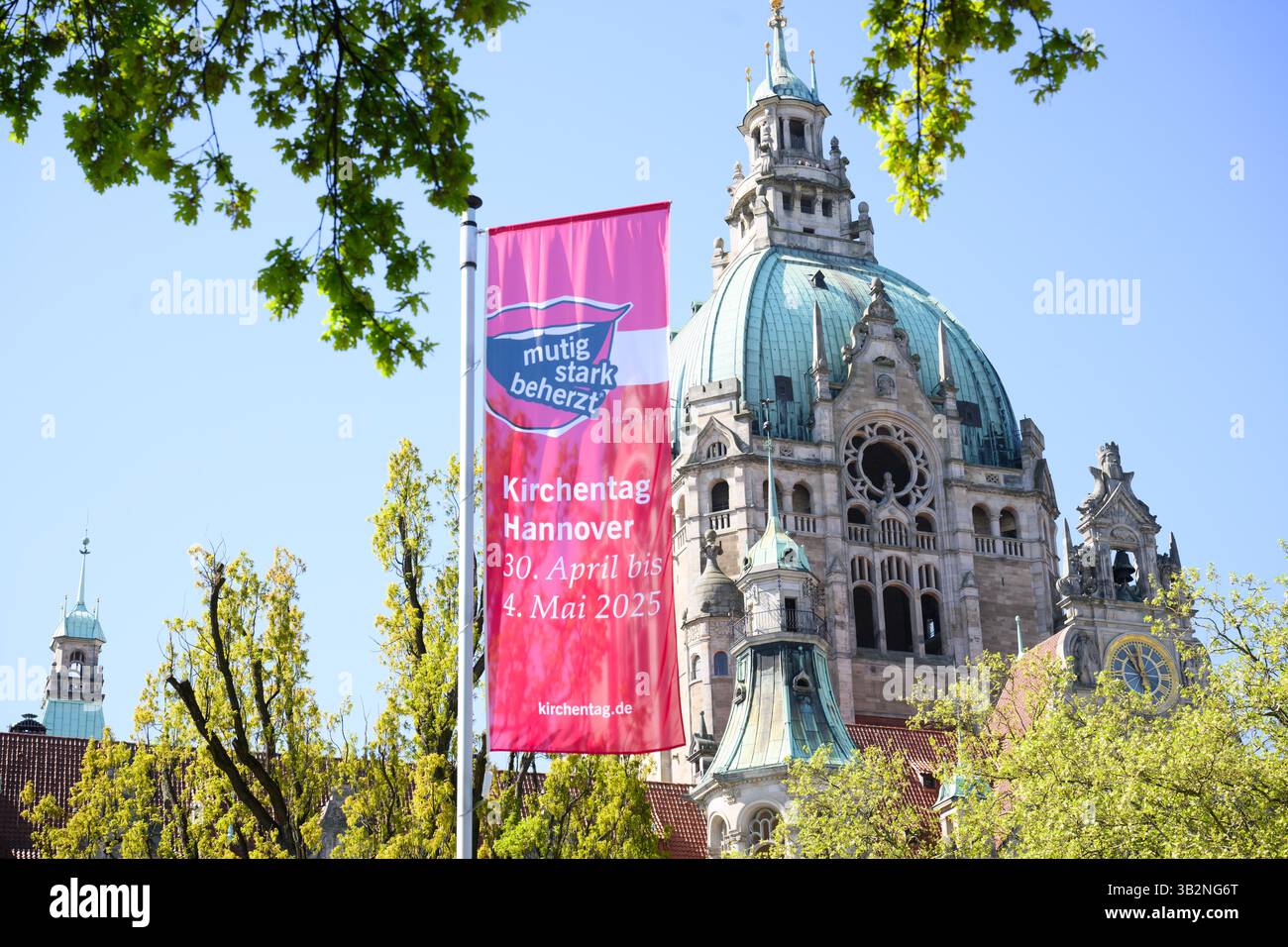 28 April 2025, Lower Saxony, Hanover: Church Congress flags hanging on ...