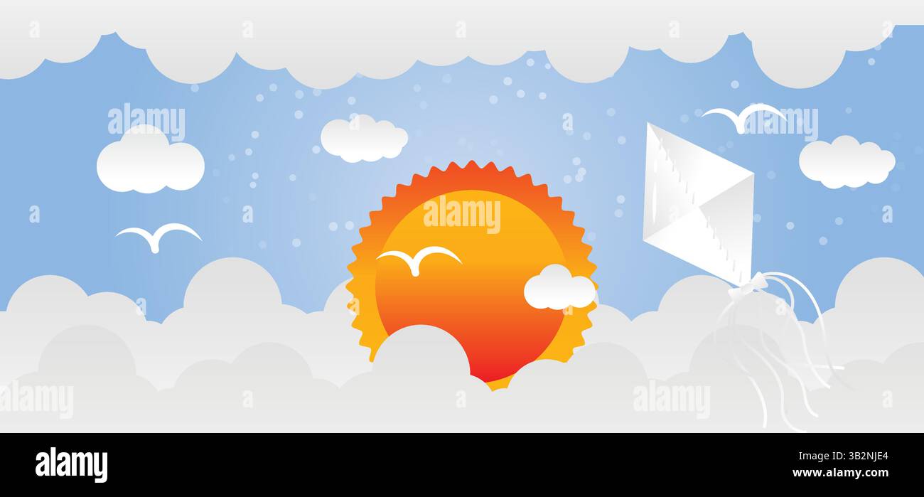 Paper Sunset Background with Clouds Stock Vector Image & Art - Alamy