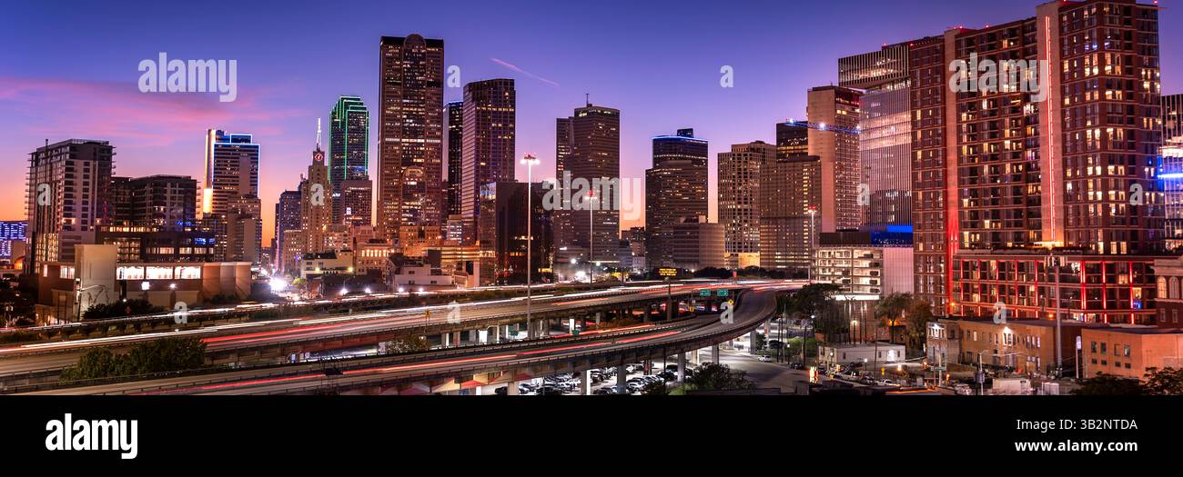 Dallas Texas downtown urban skyline and freeway panorama Stock Photo ...