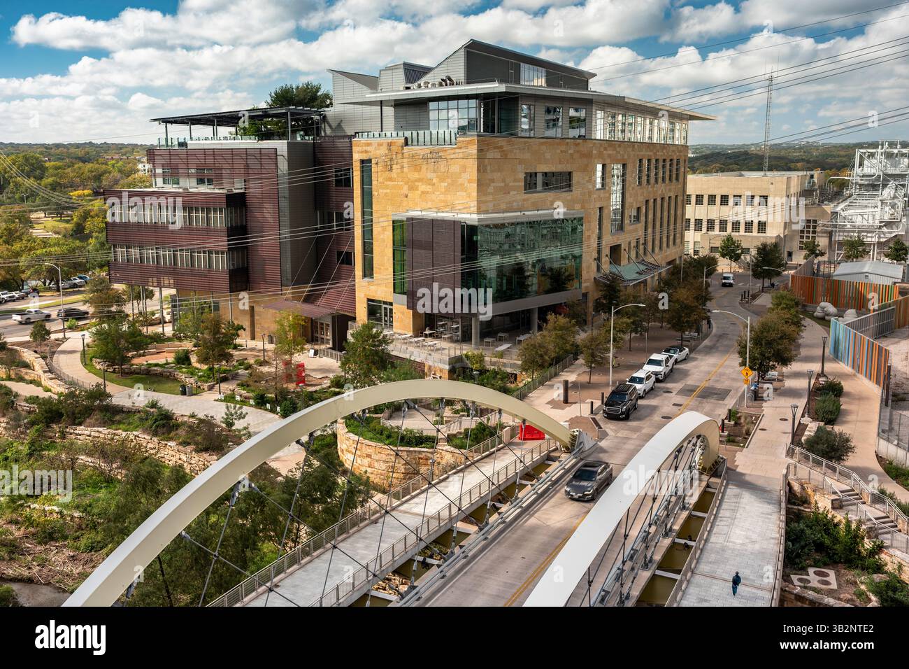 Austin Texas public library and butterfly bridge downtown Stock Photo ...