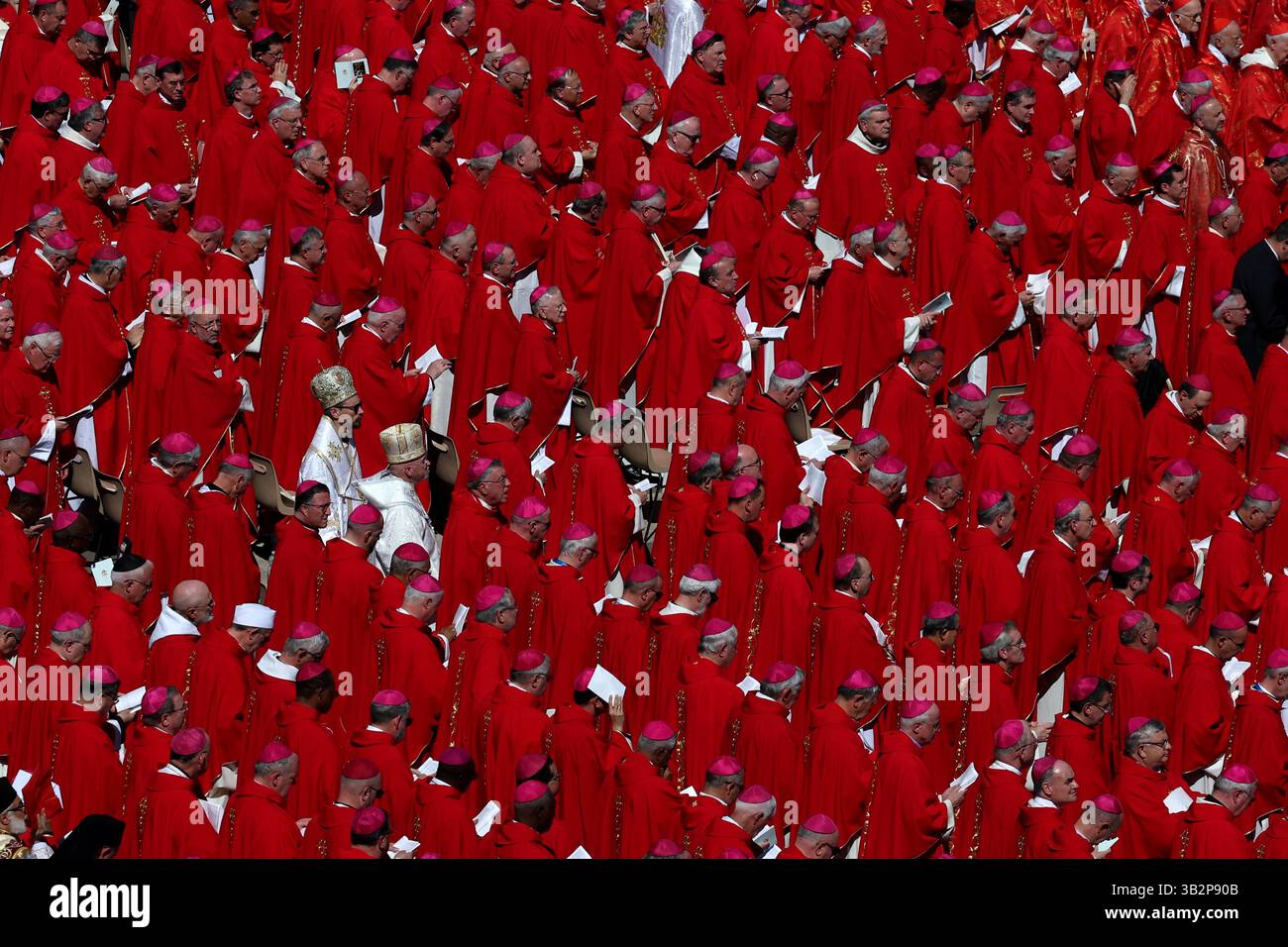 Rome, . 28th Apr, 2025. Vatican City, April 26, 2025: The purple red of ...