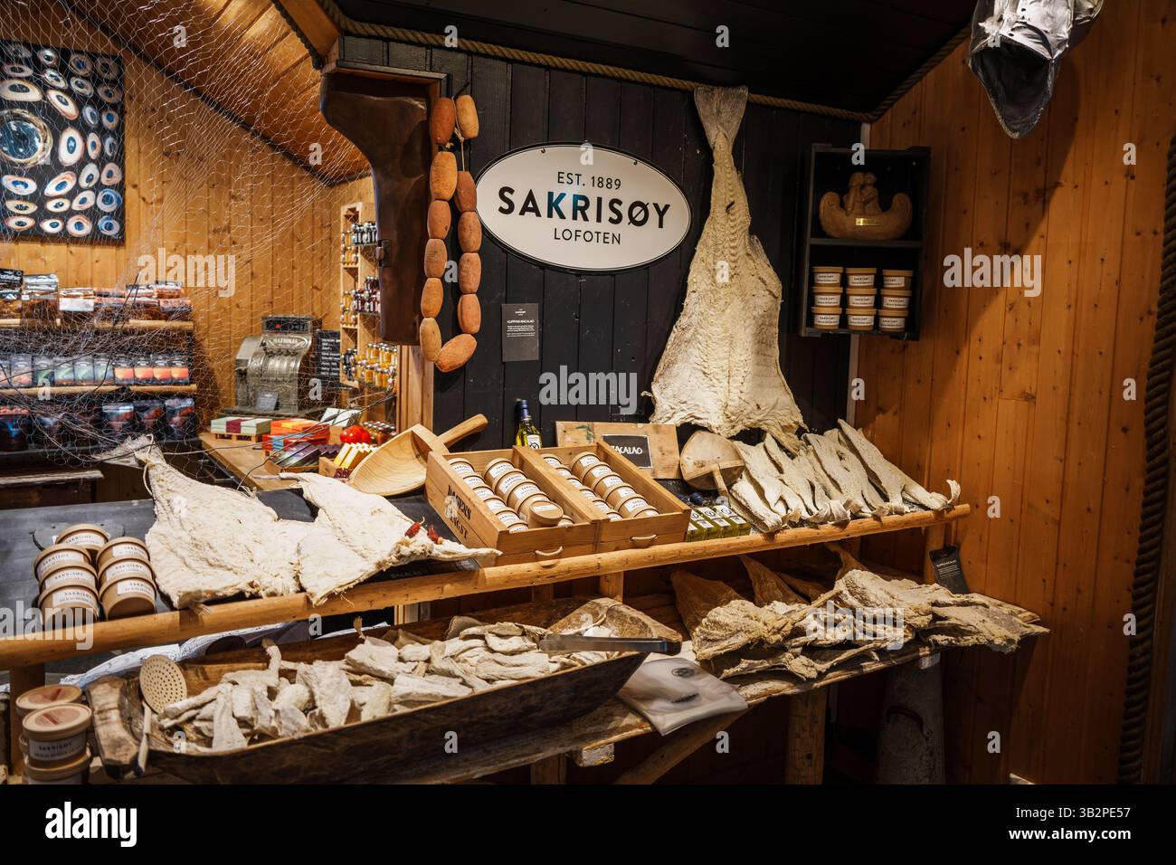 Lofoten, Norway - Apr 5, 2024: Traditional Norwegian shop with dried ...