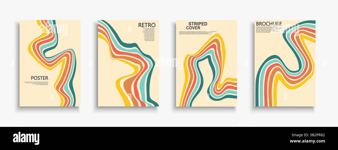 Collection of retro striped posters, templates, placards, brochures ...