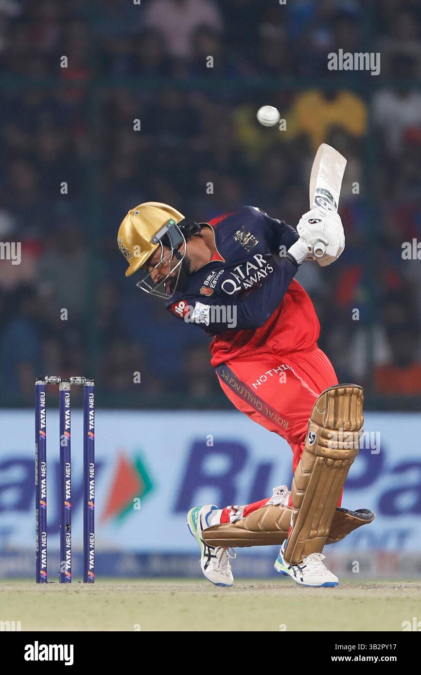 DELHI, INDIA - APRIL 27: Krunal Pandya of Royal Challengers Bengaluru play a shots during the ...