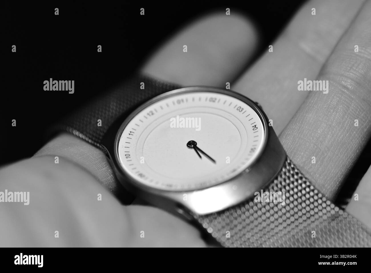 Hand watch in palm close up time concept black and white color Stock ...