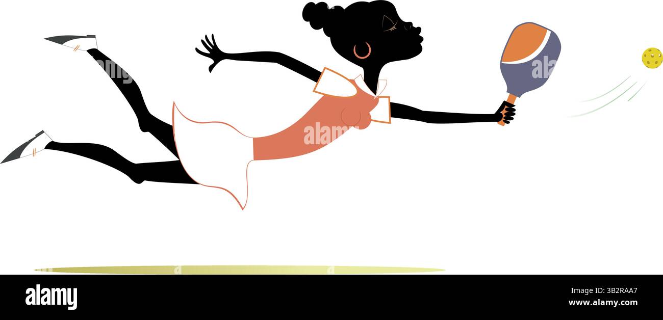 Smiling African woman playing pickleball. Young African girl plays ...