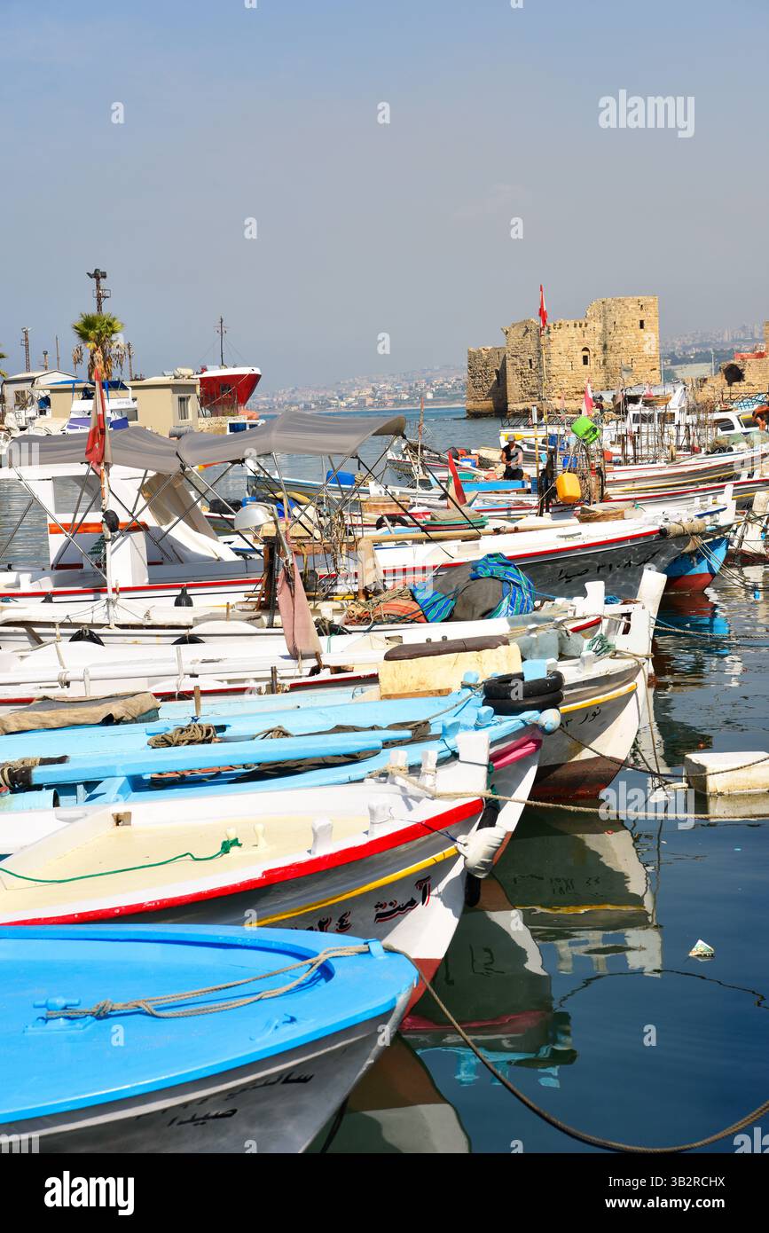 View of the fishing port (Crusader Sea Castle in background), Sidon ...