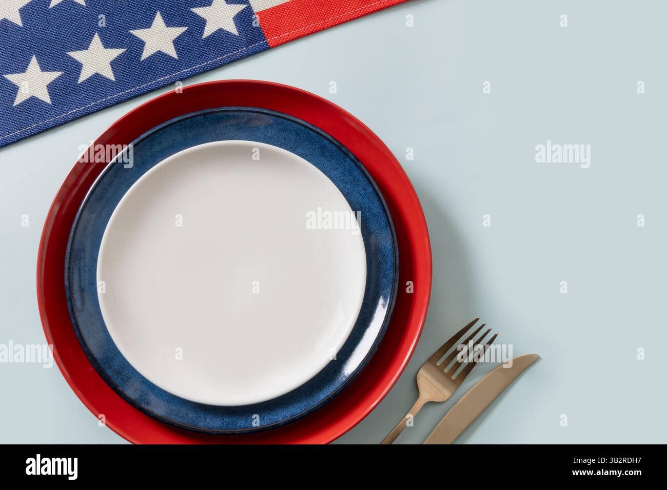 American table setting for USA Independence Day. Festive dinner with ...