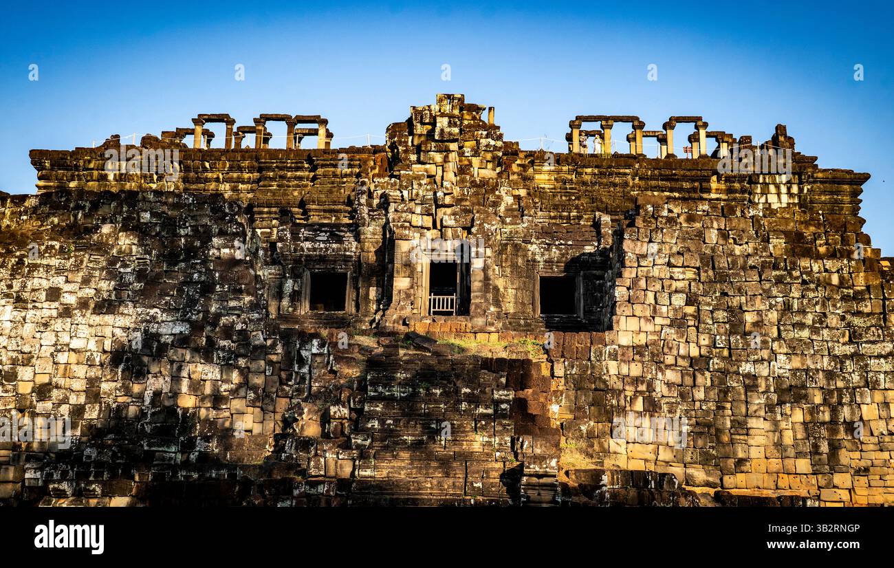 A majestic ancient stone temple with intricate carvings and a weathered ...