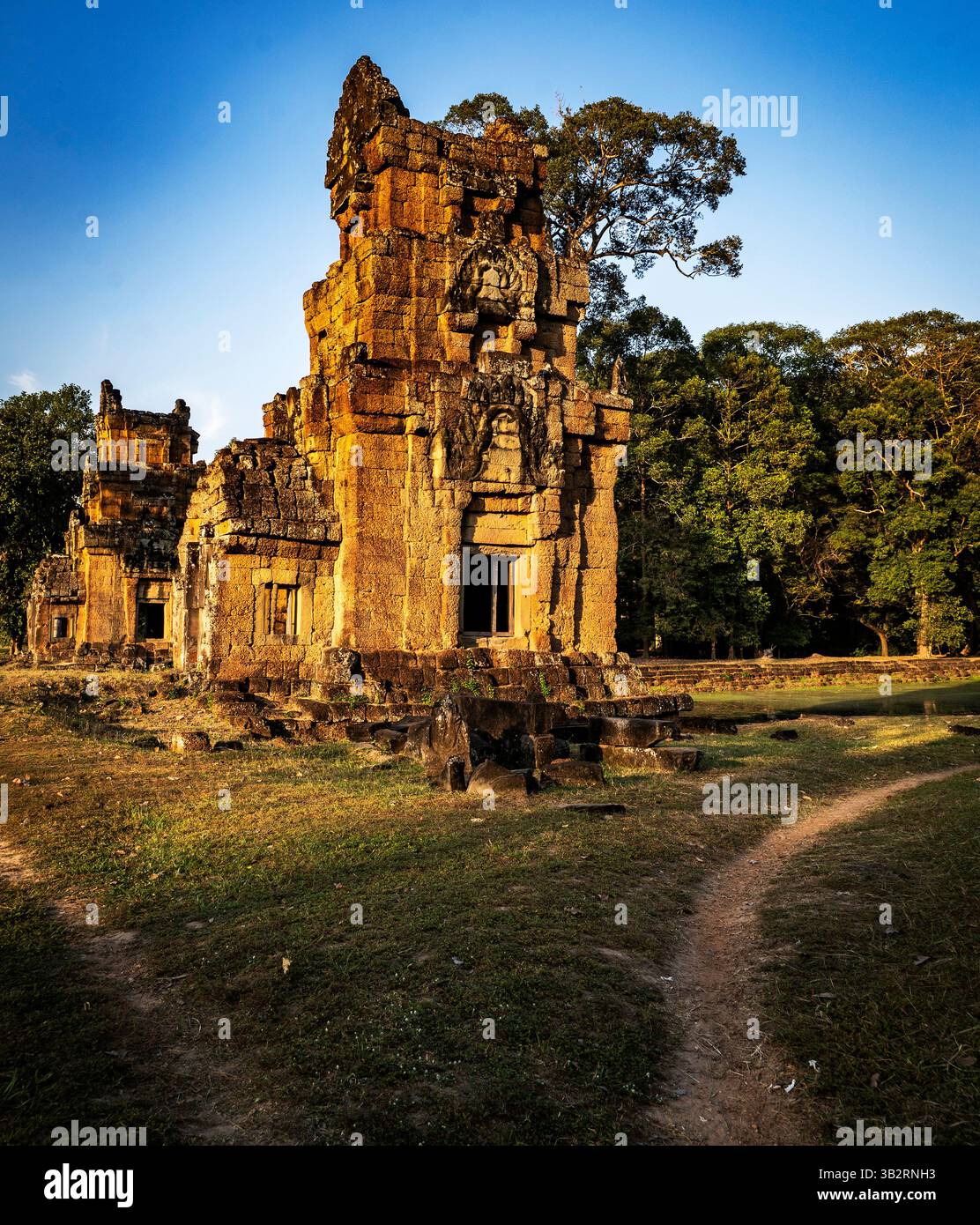 Ancient stone temple ruins surrounded by lush greenery and trees under ...