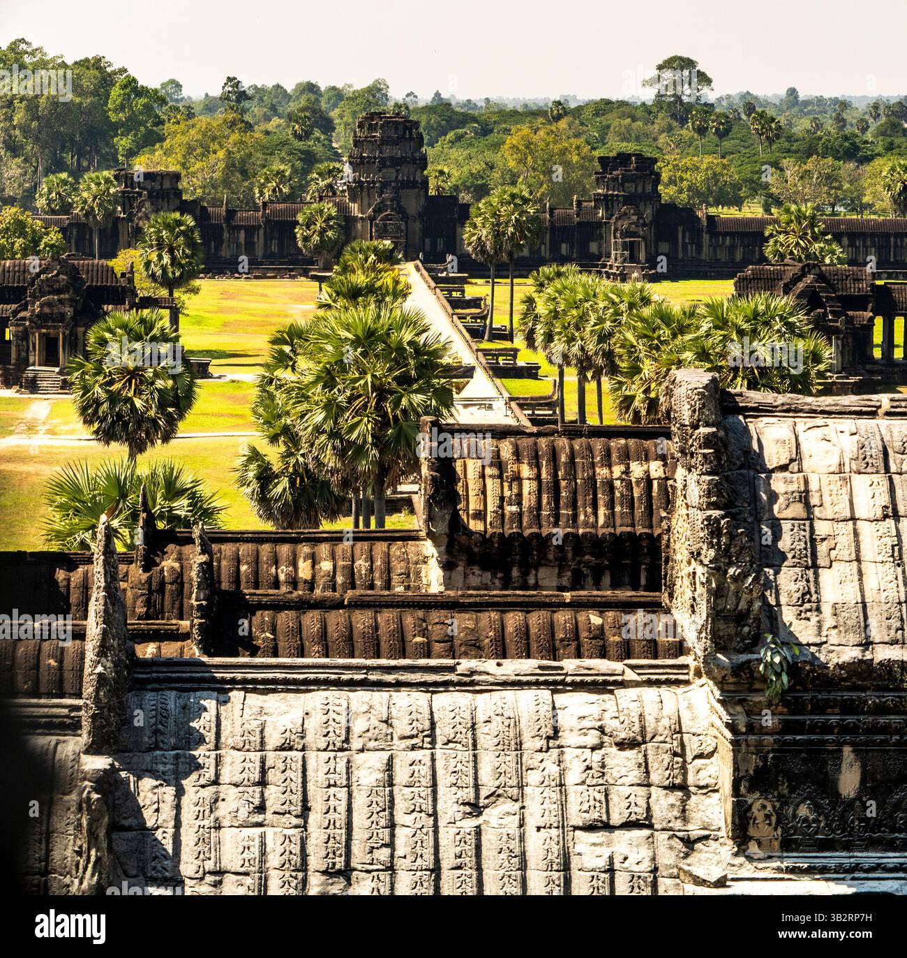 Aerial view of ancient temple ruins surrounded by lush greenery and ...