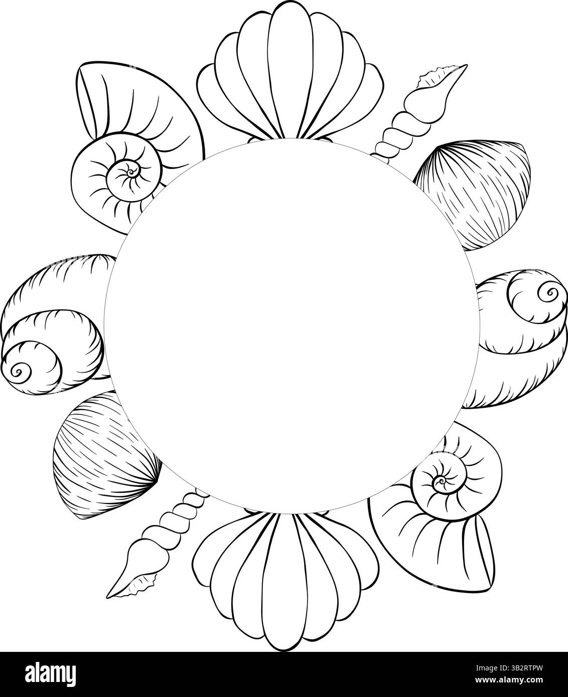 Seashells, starfish circle round frame template for text. Vector ...