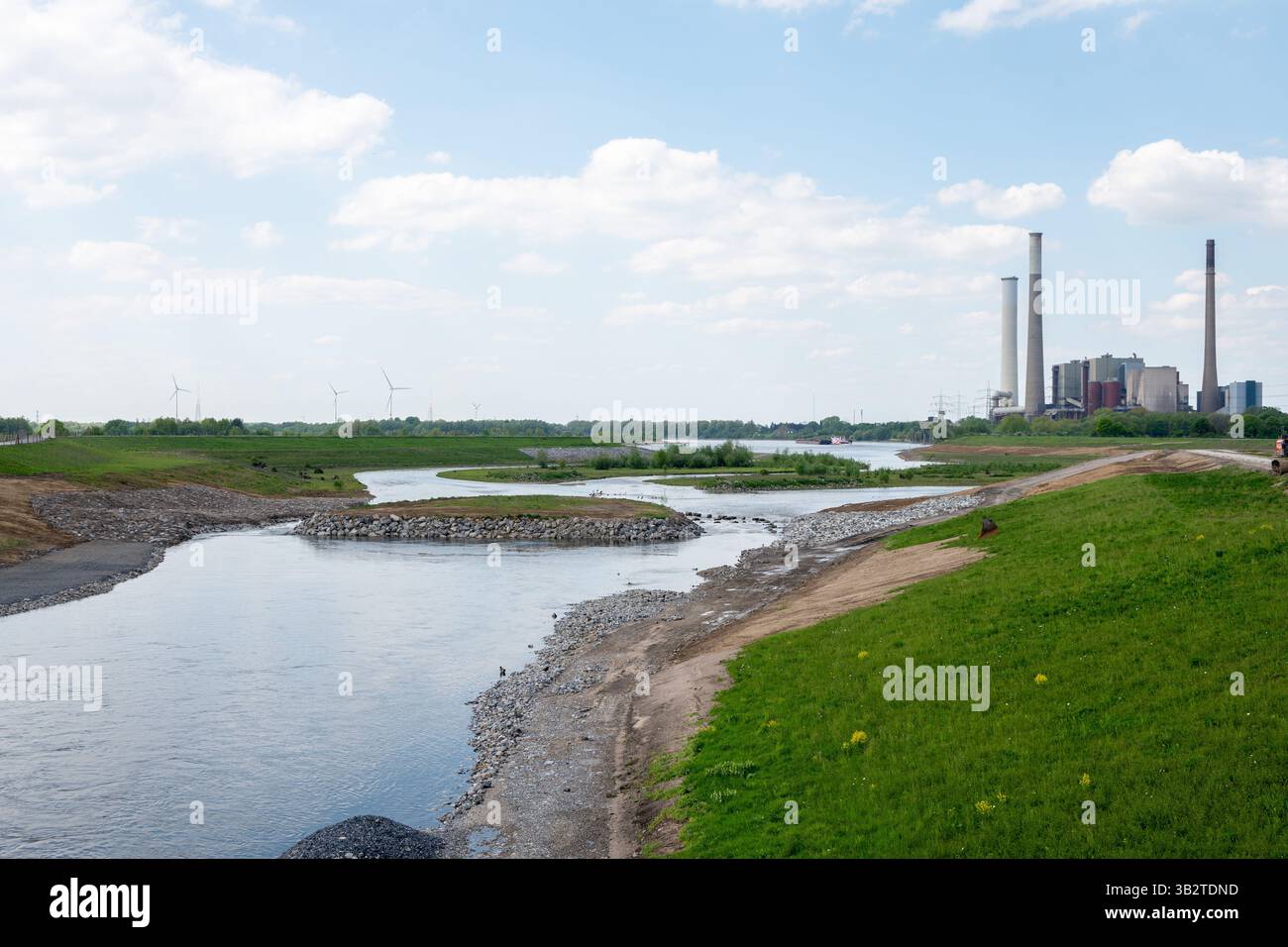 The mouth of the Emscher near Dinslaken, renatured, renaturation, in ...