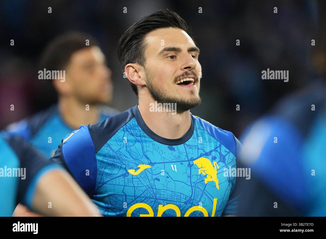 Naples, Italy. 27 Apr, 2025. Eljif Elmas of Torino FC warms up before ...