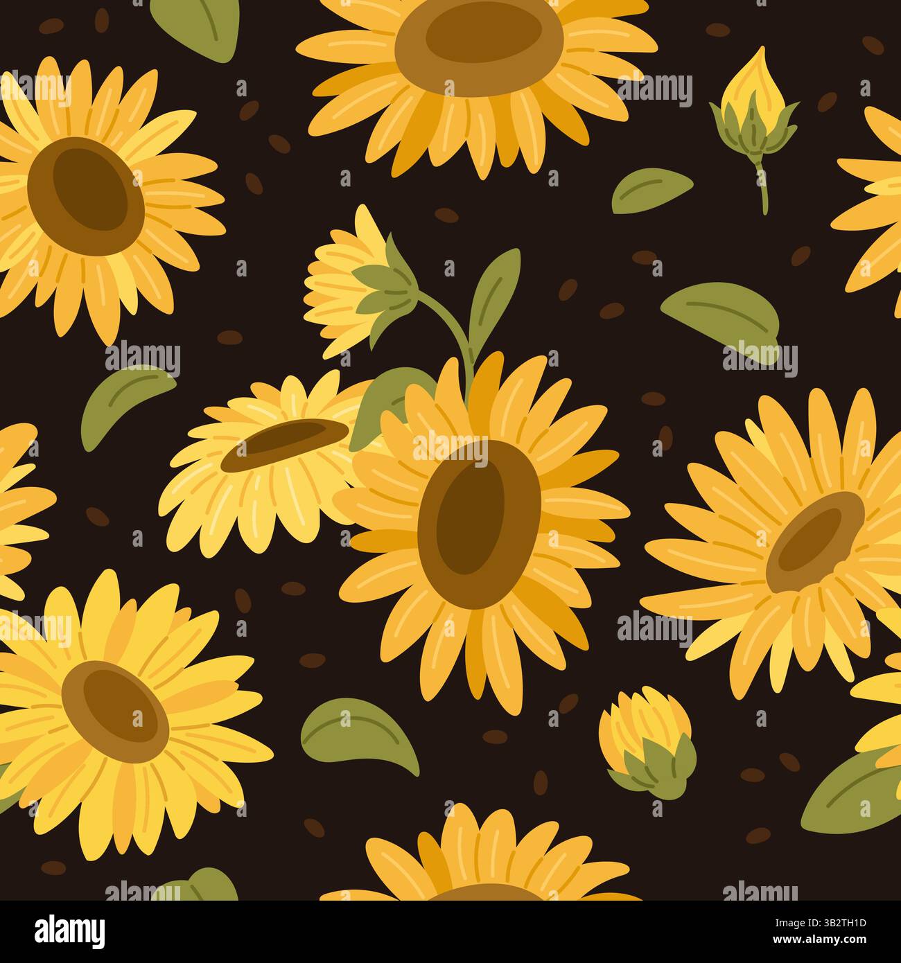 Sunflowers seamless pattern. Summer yellow flowers, flora with seeds ...