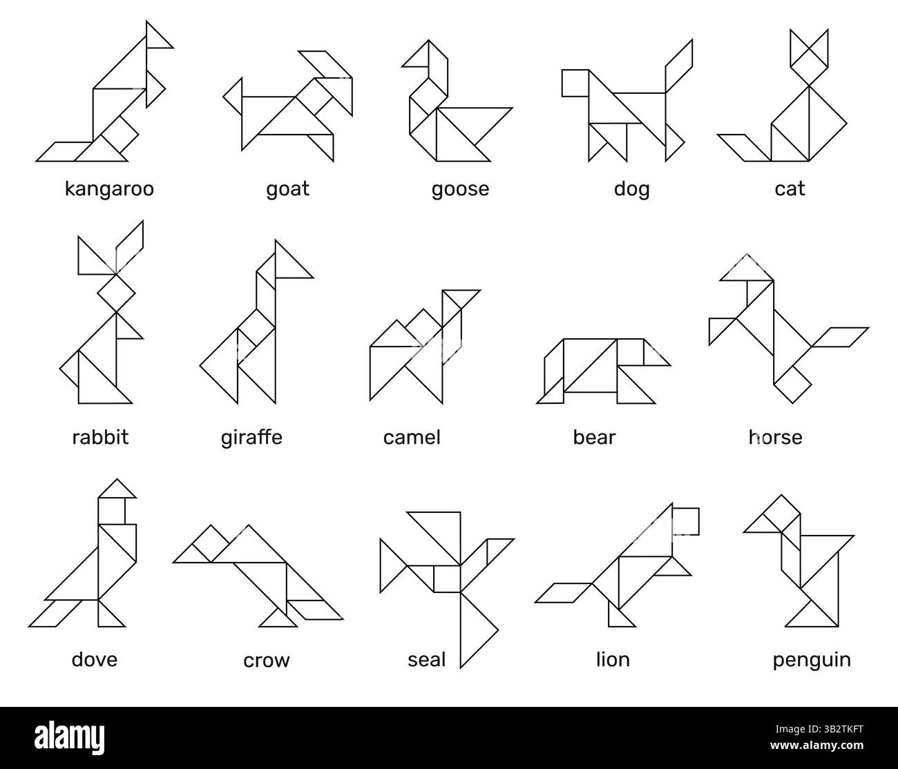 Tangram animals Black and White Stock Photos & Images - Alamy