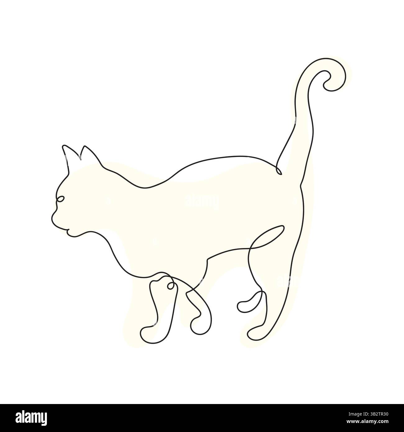 Cat with Curled Tail in Continuous One Line Drawing Style. Creative ...