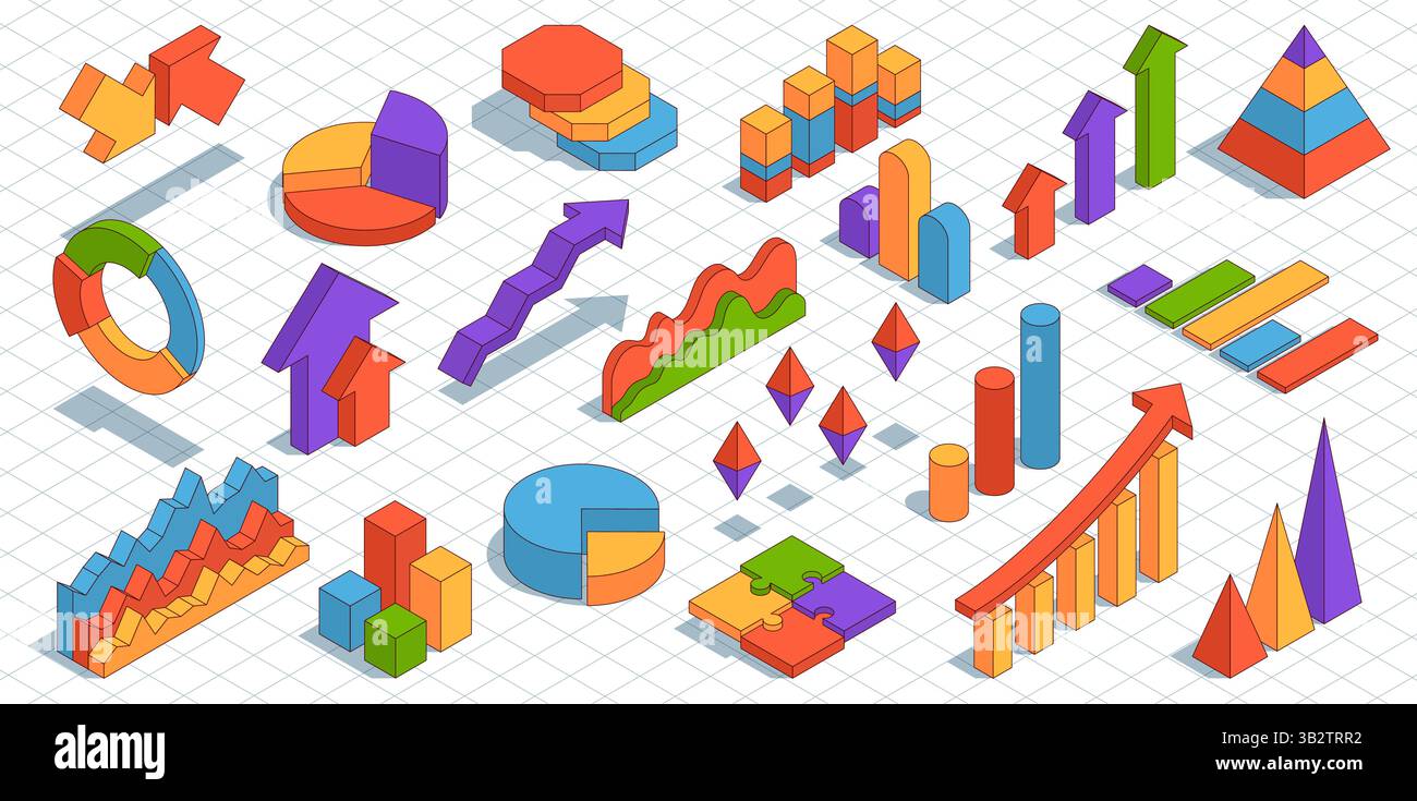 Isometric business infographics. Different types graphs, colorful ...
