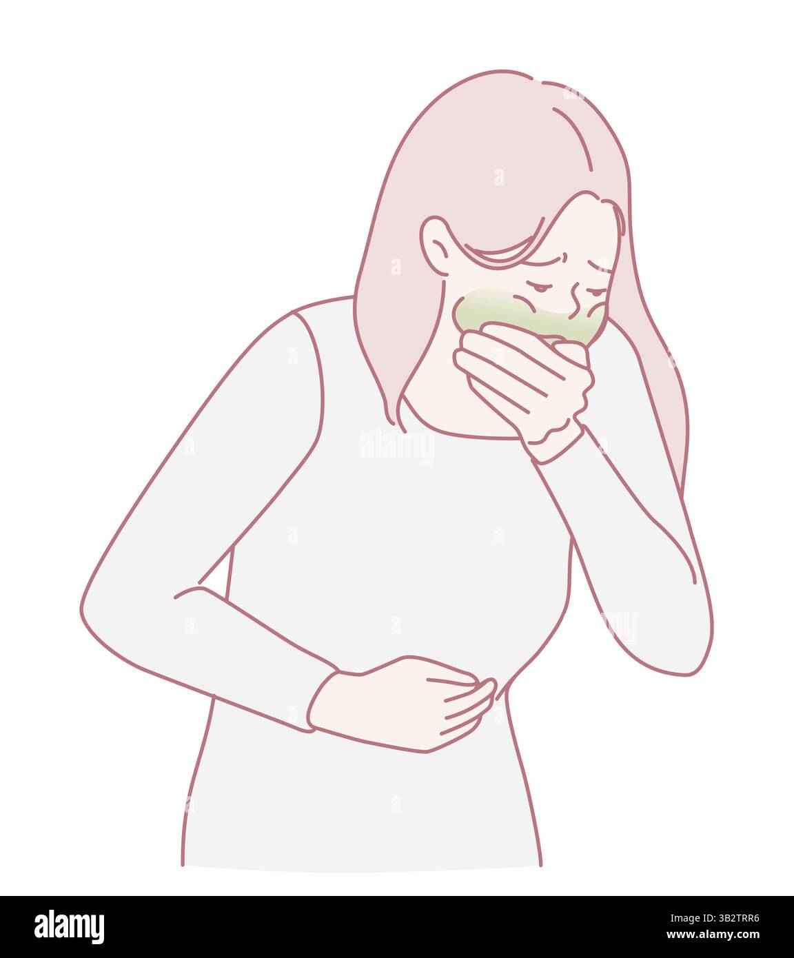 The illustration shows a woman holding her stomach, powerfully ...