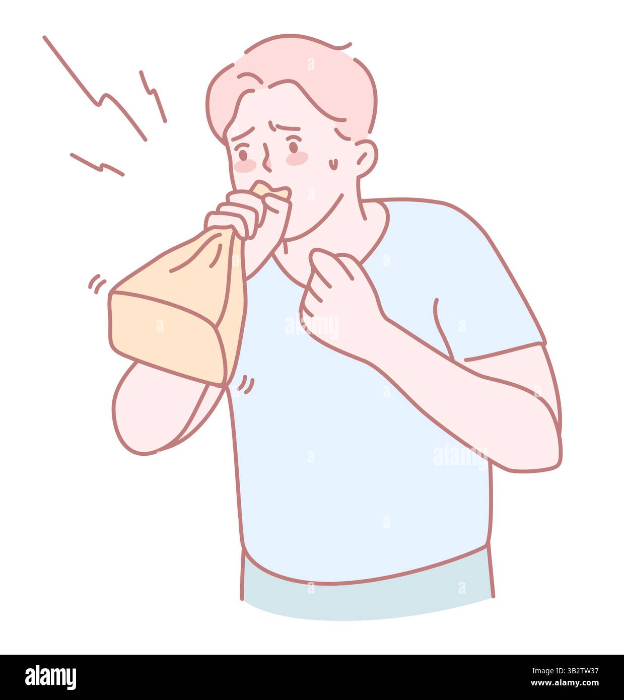 A concerned man employing a paper bag as a strategy to manage his ...