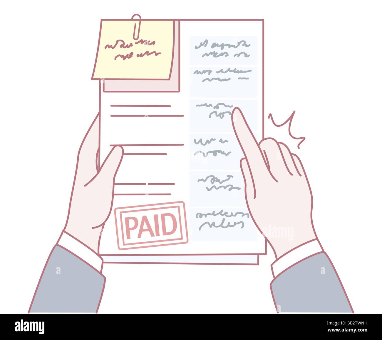 Hands firmly holding a payment confirmation document that prominently ...