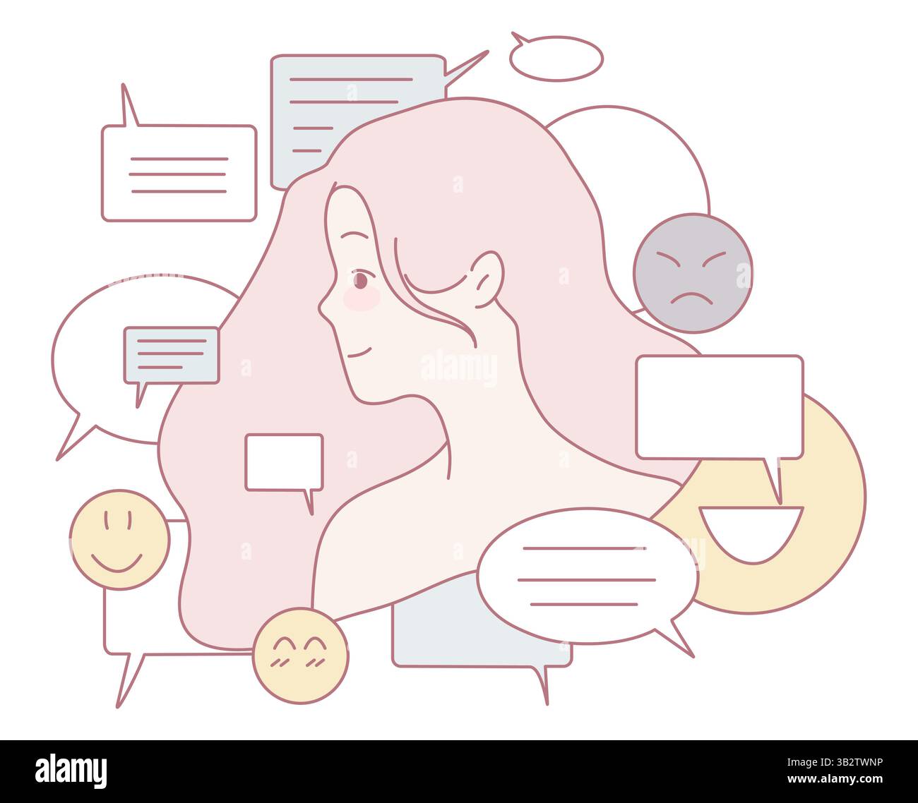 A colorful illustration showing various emotions and conversations in ...