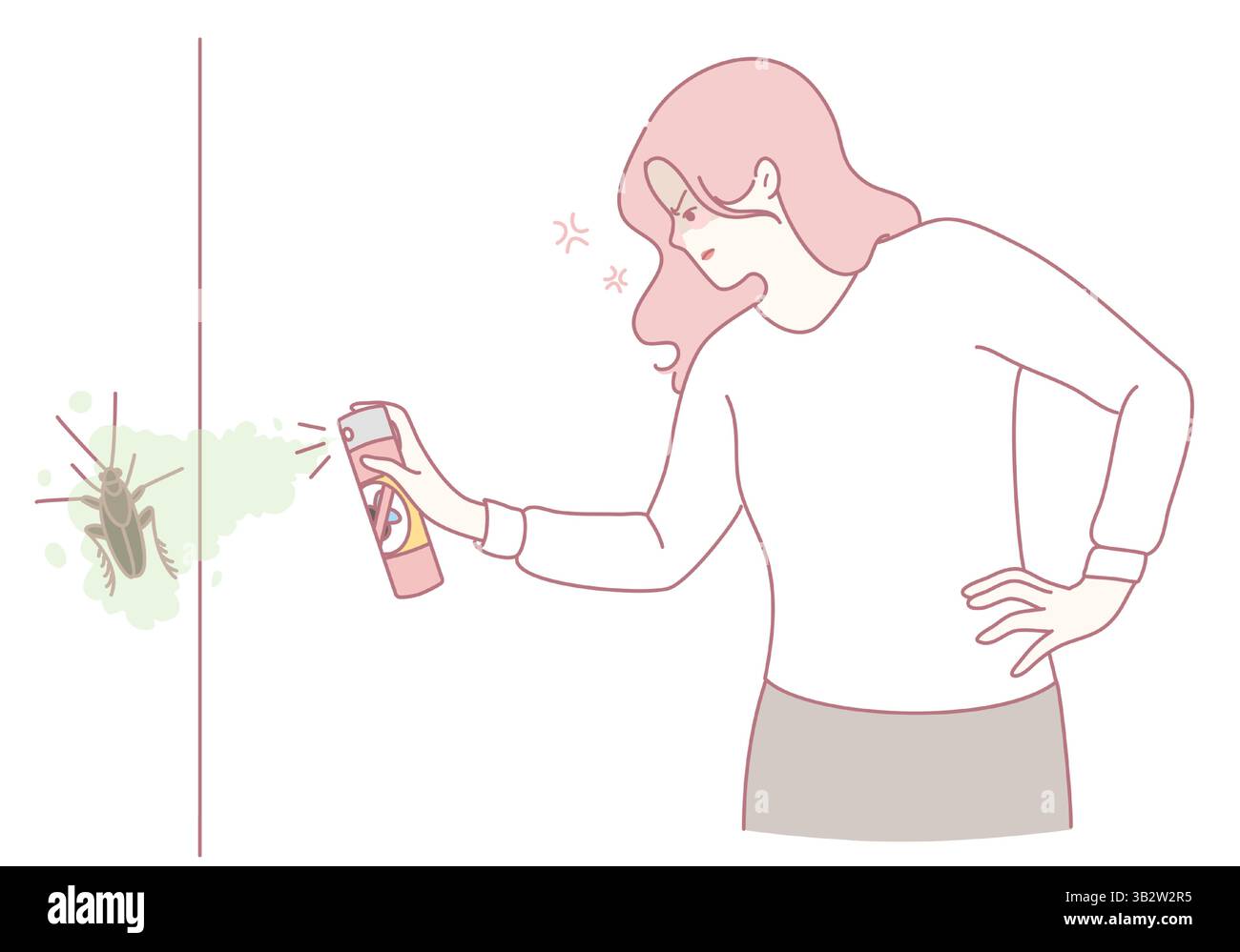 An illustration depicting a person actively using a spray to ...