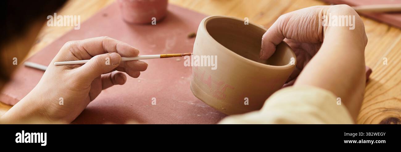 Hands skillfully mold and paint clay into beautiful pottery creations ...