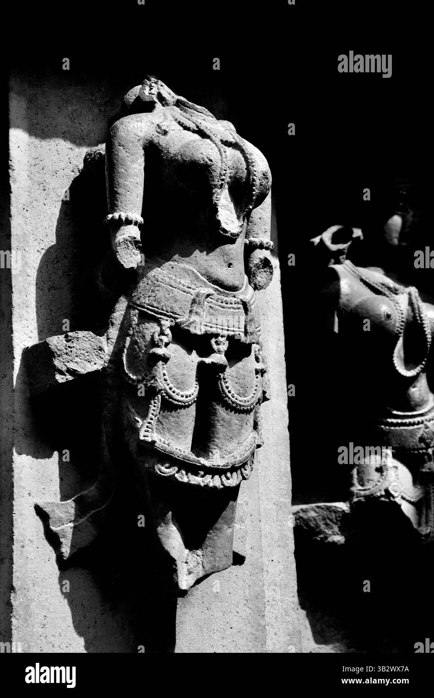 Beautifully carved idols on the inner wall of the Bhuleshwar Temple ...