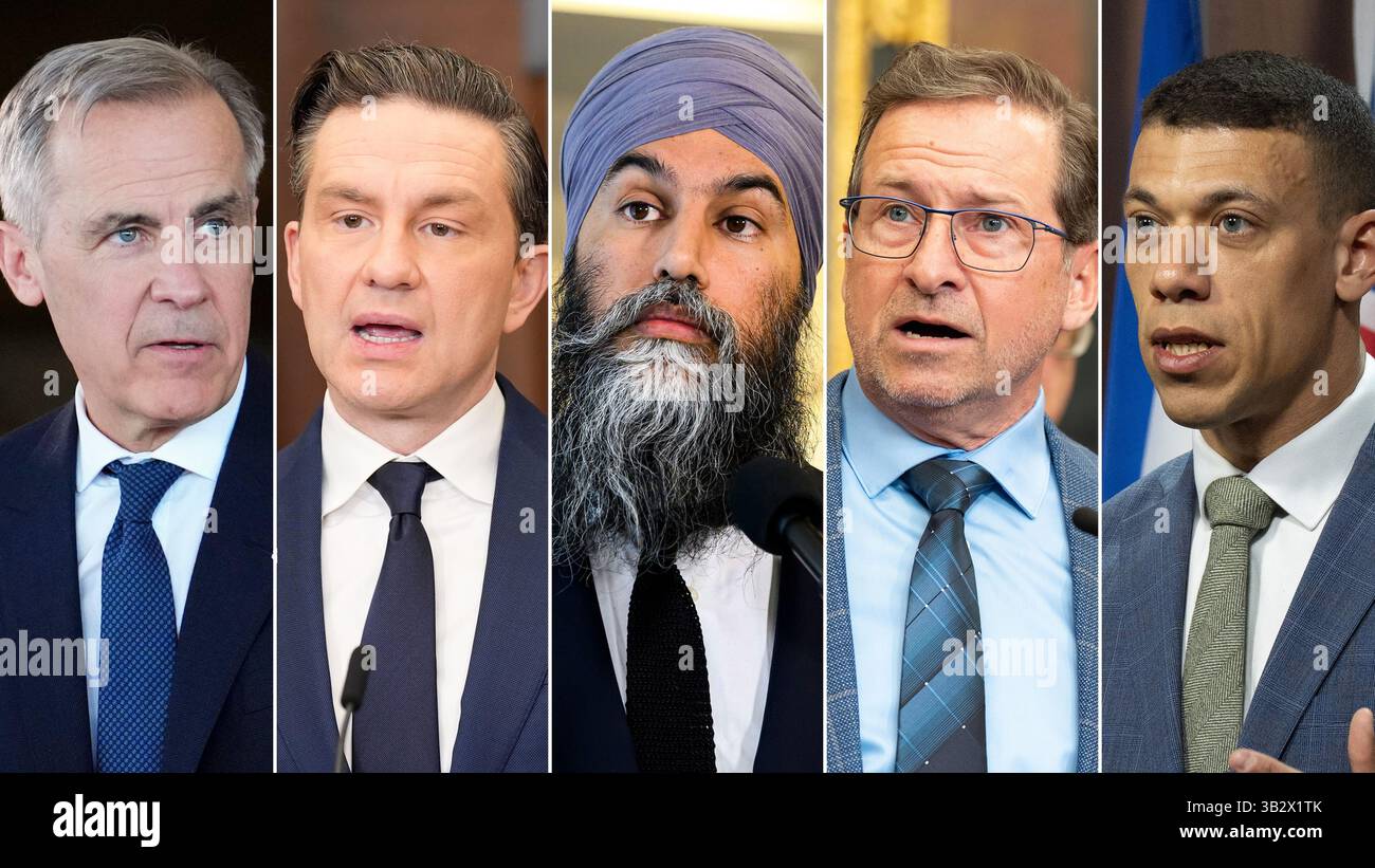 This composite image shows, left to right, Liberal Leader Mark Carney ...