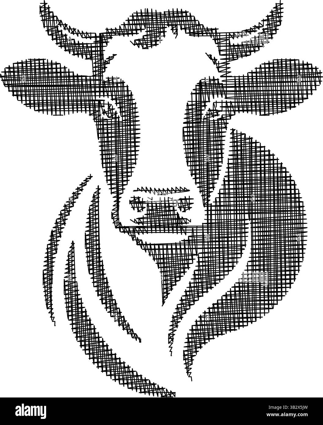 Stylized illustration of a cow's head with artistic line patterns Stock ...