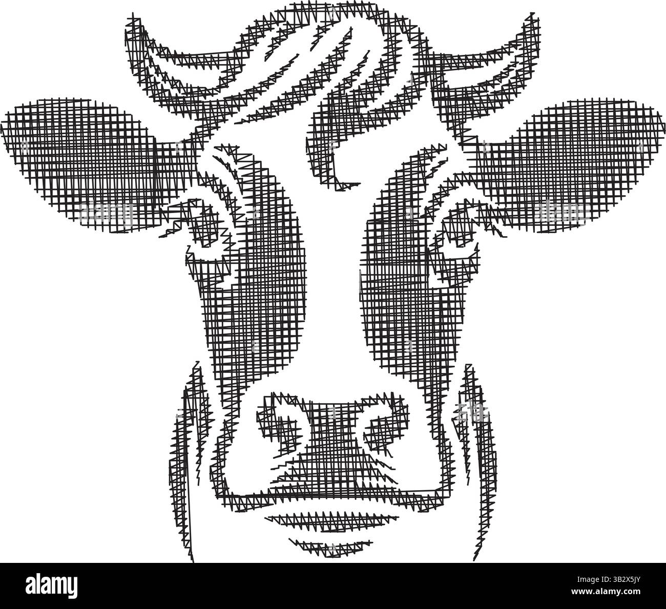 Stylized illustration of a cow's head with artistic line patterns Stock ...