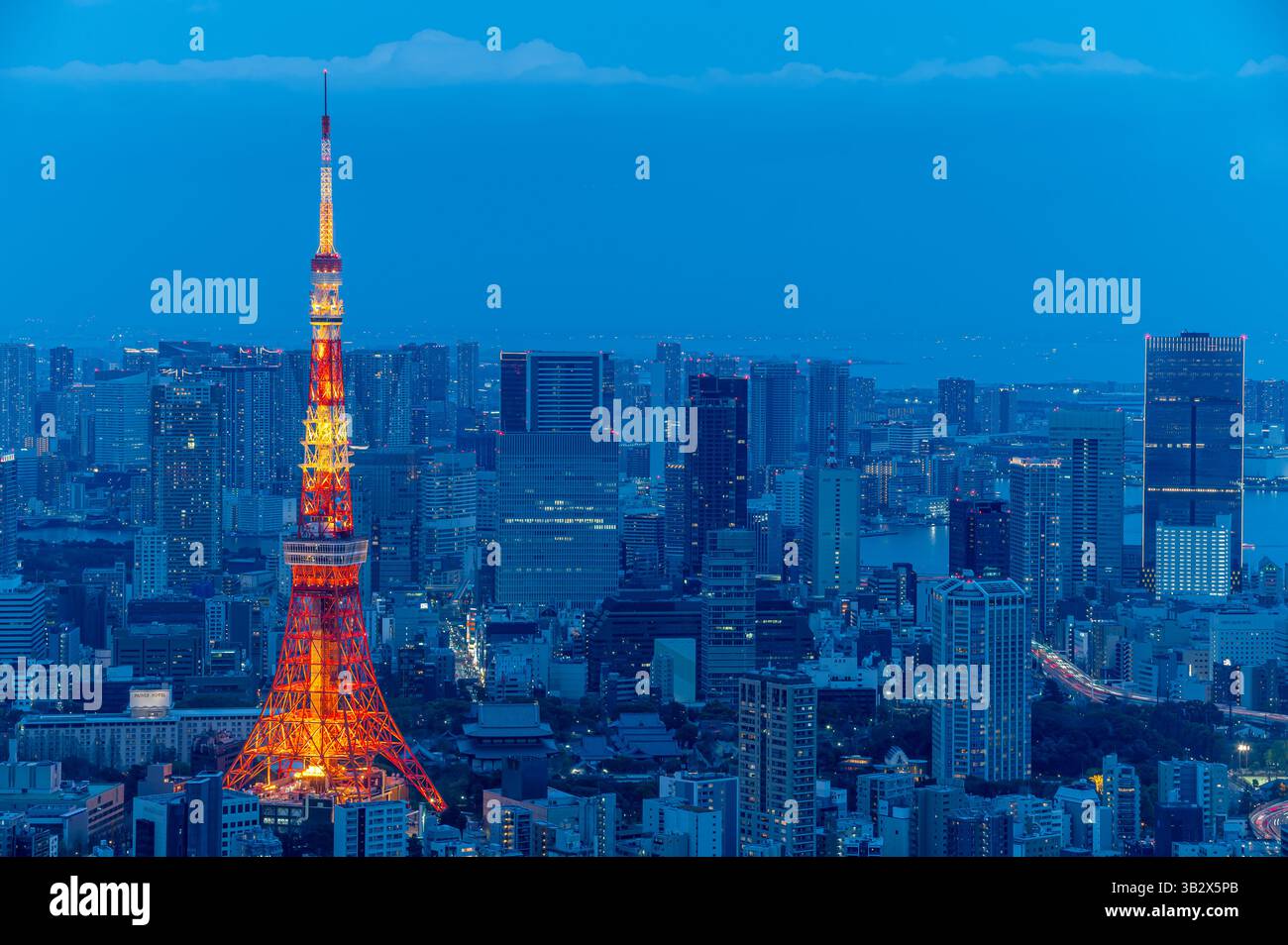 The evening view of the 2nd highest building, Tokyo Tower, in Japan ...