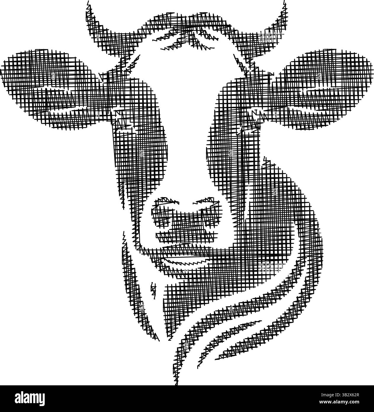 Stylized illustration of a cow's head with artistic line patterns Stock ...