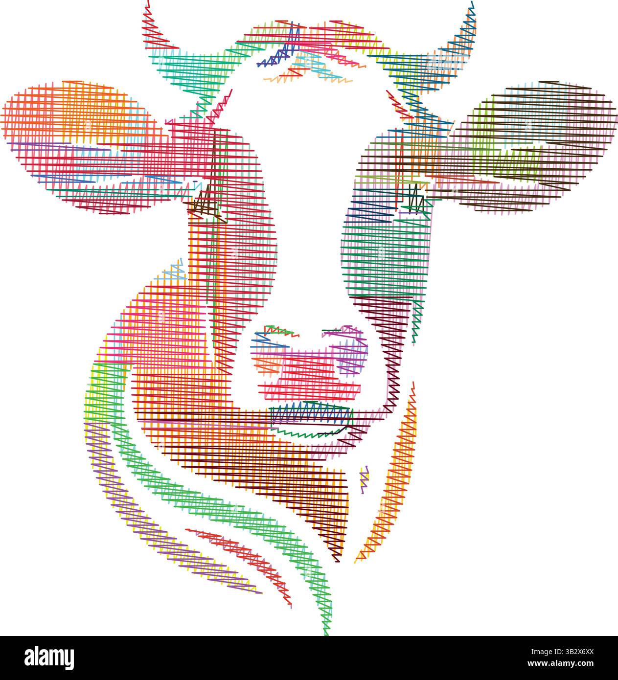 Stylized illustration of a cow's head with artistic line patterns Stock ...